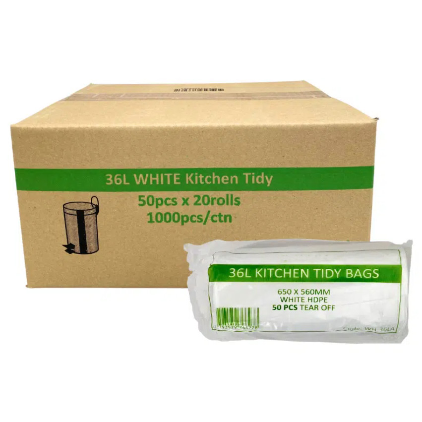 White Kitchen Tidy Bags 36 Litre, 1000/ctn – Ultra Hygiene Products